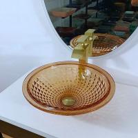 China Vanity Artistic Round Basin Bowl Italian Design Amber Glass Vessel Sink for sale