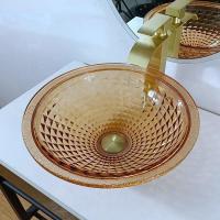 China Vanity Artistic Round Basin Bowl Italian Design Amber Glass Vessel Sink for sale