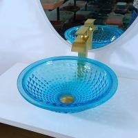 China Artistic Blue Vessel Bathroom Sinks Ocean Crystal Round Shape Vanity Sink for sale