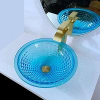 China Artistic Blue Vessel Bathroom Sinks Ocean Crystal Round Shape Vanity Sink for sale