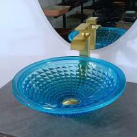 China Artistic Blue Vessel Bathroom Sinks Ocean Crystal Round Shape Vanity Sink for sale