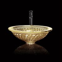 China Chromed Clear Glass Bowl Sink Golden Wash Hand Modern Crystal Bathroom Vanity for sale