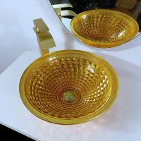 China Chromed Clear Glass Bowl Sink Golden Wash Hand Modern Crystal Bathroom Vanity for sale