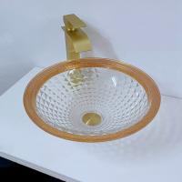 China Gold Edge Colorful Wash Basin 450mm Diamond Deep Vessel Cone Shape Elegant for sale