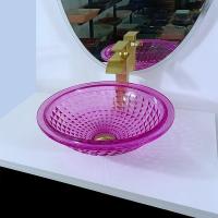 China Crystal Glass 12mm Purple Glass Sink Bowl For Restroom 140mm Height Modern for sale
