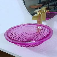 China Crystal Glass 12mm Purple Glass Sink Bowl For Restroom 140mm Height Modern for sale