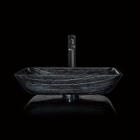 China Rectangular Tempered Glass Sink Vessel Bathroom CNC Engraving Hot Melt for sale