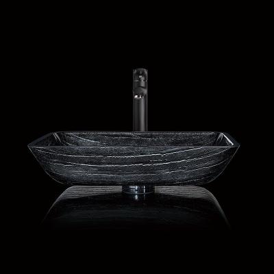 China Rectangular Tempered Glass Sink Vessel Bathroom CNC Engraving Hot Melt for sale