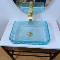 China 460mm Length Rectangular Vessel Sinks Glass Bathroom 330mm Width Water Blue Color for sale