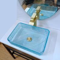 China 460mm Length Rectangular Vessel Sinks Glass Bathroom 330mm Width Water Blue Color for sale