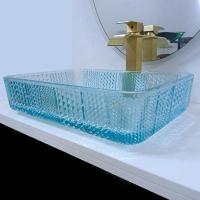 China 460mm Length Rectangular Vessel Sinks Glass Bathroom 330mm Width Water Blue Color for sale