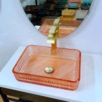 China Crystal Vanity Top Glass Wash Basin Rectangular Orange L445 * W330 * H105mm 12mm Thick for sale