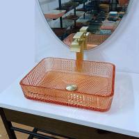 China Crystal Vanity Top Glass Wash Basin Rectangular Orange L445 * W330 * H105mm 12mm Thick for sale