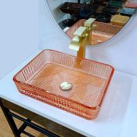 China Crystal Vanity Top Glass Wash Basin Rectangular Orange L445 * W330 * H105mm 12mm Thick for sale