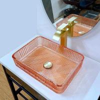 China Crystal Vanity Top Glass Wash Basin Rectangular Orange L445 * W330 * H105mm 12mm Thick for sale