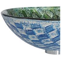 China Round Tempered Glass Sink Bowl Hand Drawing Hot Melt Circular Vessel Bathroom Sink for sale