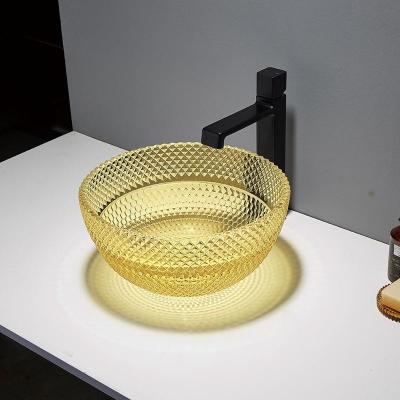 China 395mm Length Countertop Vanity Sinks Crystal Glass Vessel OEM Modern Round for sale