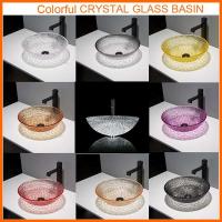 China Round Hotel Crystal Wash Basins 130mm Artistic Glass Vessel Sink Bowl For Home Bathroom for sale