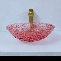 China Red Colour Countertop Crystal Wash Basins Bathroom Glass Modern for sale