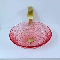 China Red Colour Countertop Crystal Wash Basins Bathroom Glass Modern for sale