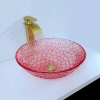 China Red Colour Countertop Crystal Wash Basins Bathroom Glass Modern for sale