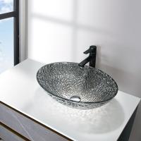 China Chromed Bathroom Wash Basin Bowl Above Counter Oval Silver Modern Crystal for sale