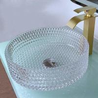 China 395mm Round Glass Wash Basin Hand Wash 45mm Dia No Hole For Hotel Bathroom for sale