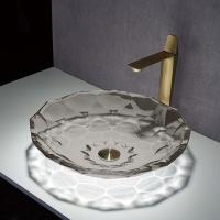 China 12 inch Transparent Grey Glass Wash Basin , Bathroom Vanity Sink For Hotel for sale