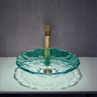 China Clear Bathroom Glass Wash Basin Green Color Latest Style OEM for sale