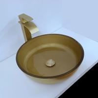 China 110mm Height Brushed Glass Basin Bowl 420mm Length Round Circular Vessel Sink for sale