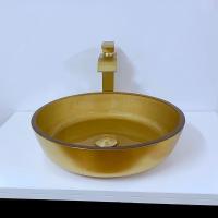 China 110mm Height Brushed Glass Basin Bowl 420mm Length Round Circular Vessel Sink for sale