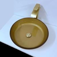 China 110mm Height Brushed Glass Basin Bowl 420mm Length Round Circular Vessel Sink for sale