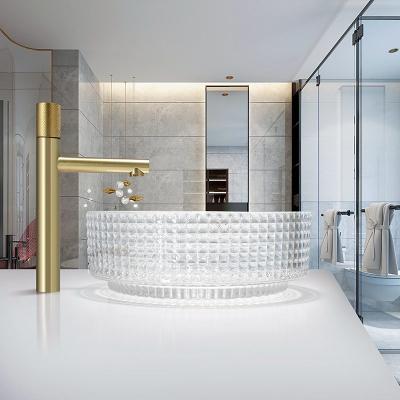 China European Cylinder Shaped Glass Wash Basin Crystal Clear Sink Diemater 14.8