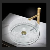 China Cylinder Shaped Clear Glass Wash Basin Restaurant Crystal 15.5