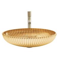 China OEM Sturdy Glass Vessel Basins 18k Gold Color Interior 135mm Height for sale
