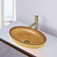 China OEM Sturdy Glass Vessel Basins 18k Gold Color Interior 135mm Height for sale