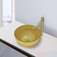 China 45mm Drain Hole Glass Wash Basin 18K Gold Color Bathroom Sinks For Home Hotel for sale