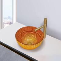 China Round Glass Wash Basin 24K Gold Color Bathroom Sinks Easy Maintain for sale