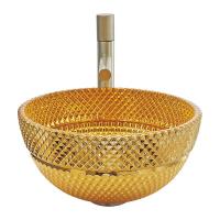 China Round Glass Wash Basin 24K Gold Color Bathroom Sinks Easy Maintain for sale