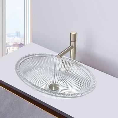 China One Piece Molding Glass Vessel Sink Bowls 550mm Long No Overflow for sale