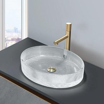China Scratch Resistant Crystal Clear Glass Vessel Basins Countertop Mounted for sale