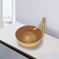 China Crystal Glass Wash Basin In British Gold Color Bowl Shape Bathroom Countertop Sinks for sale