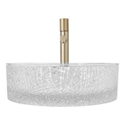 China European Style Round Glass Vessel Basins Ice Ridge Crystal Clear Wash Basin for sale