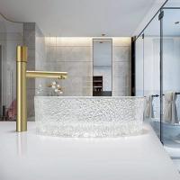 China European Style Round Glass Vessel Basins Ice Ridge Crystal Clear Wash Basin for sale
