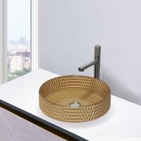China 45mm Crystal Glass Wash Basin Gold Color Cylindrical Shape Bathroom Vanity Sink for sale