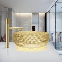 China Italy Design Crystal Glass Vessel Basins Yellow Color Bathroom Vanity Sink for sale