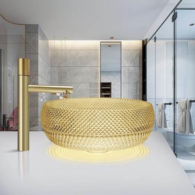 China Italy Design Crystal Glass Vessel Basins Yellow Color Bathroom Vanity Sink for sale