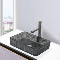 China European Style Rectangular Shaped Glass Wash Basin Transparent Black Sink for sale