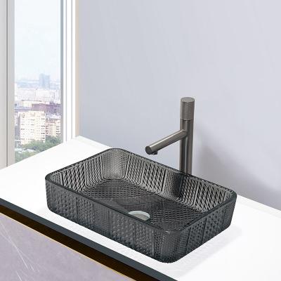 China European Style Rectangular Shaped Glass Wash Basin Transparent Black Sink for sale