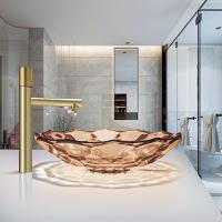 China North Americ Style Glass Wash Basin Tea Color Vessel Sinks for sale
